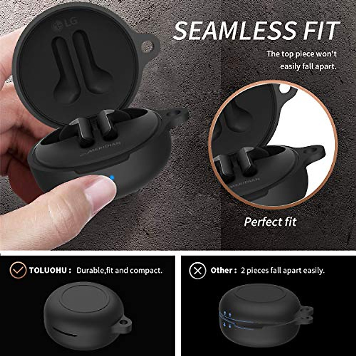 Case for LG Tone Free Case Cover, TOLUOHU Carry/Shockproof/Waterproof Silicone Protect Skin Case Cover for LG Tone Free FN4/FN5W/FN6/FN7 Wireless Earbuds Bluetooth Headphones Accessories with KEYCHAIN