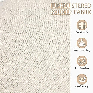 SWHSE 32.5" Rattan Dining Chairs Set of 4, Upholstered Boucle Mid-Century Modern Dining Chairs Set of 4 with 3-Layer Thickened Cushion and Galvanize Tube Frame for Dining Room, Kitchen (White Boucle)