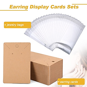 ovsor Earring Display Cards - 3.5 x 2.4 Inches Earring Cards with Packaging Bags for Earrings Necklace Jewelry Cards