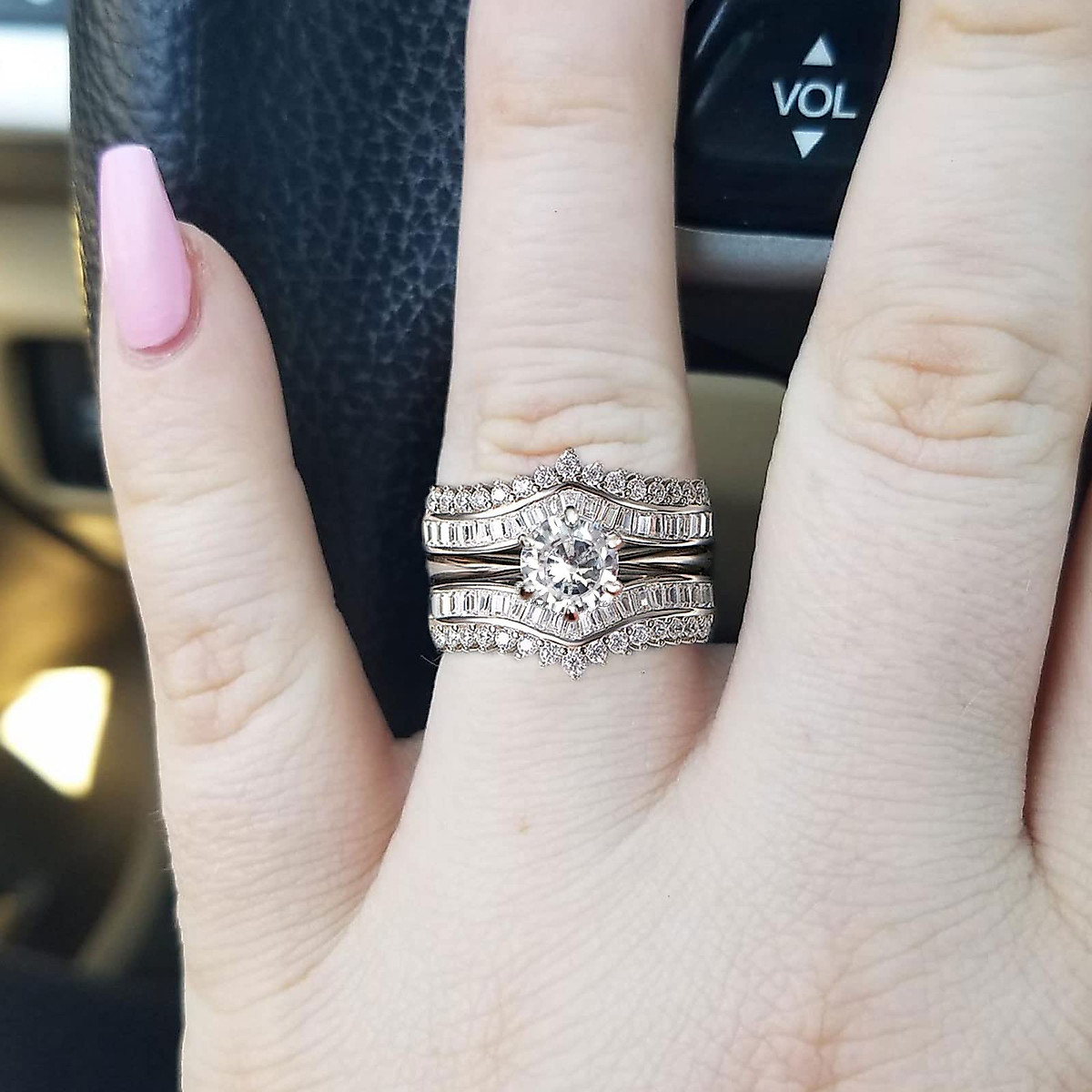 Newshe Jewellery Wedding Rings for Women AAAAA Cubic Zirconia Engagement Ring Enhancer 925 Sterling Silver Round 3Ct Size 7