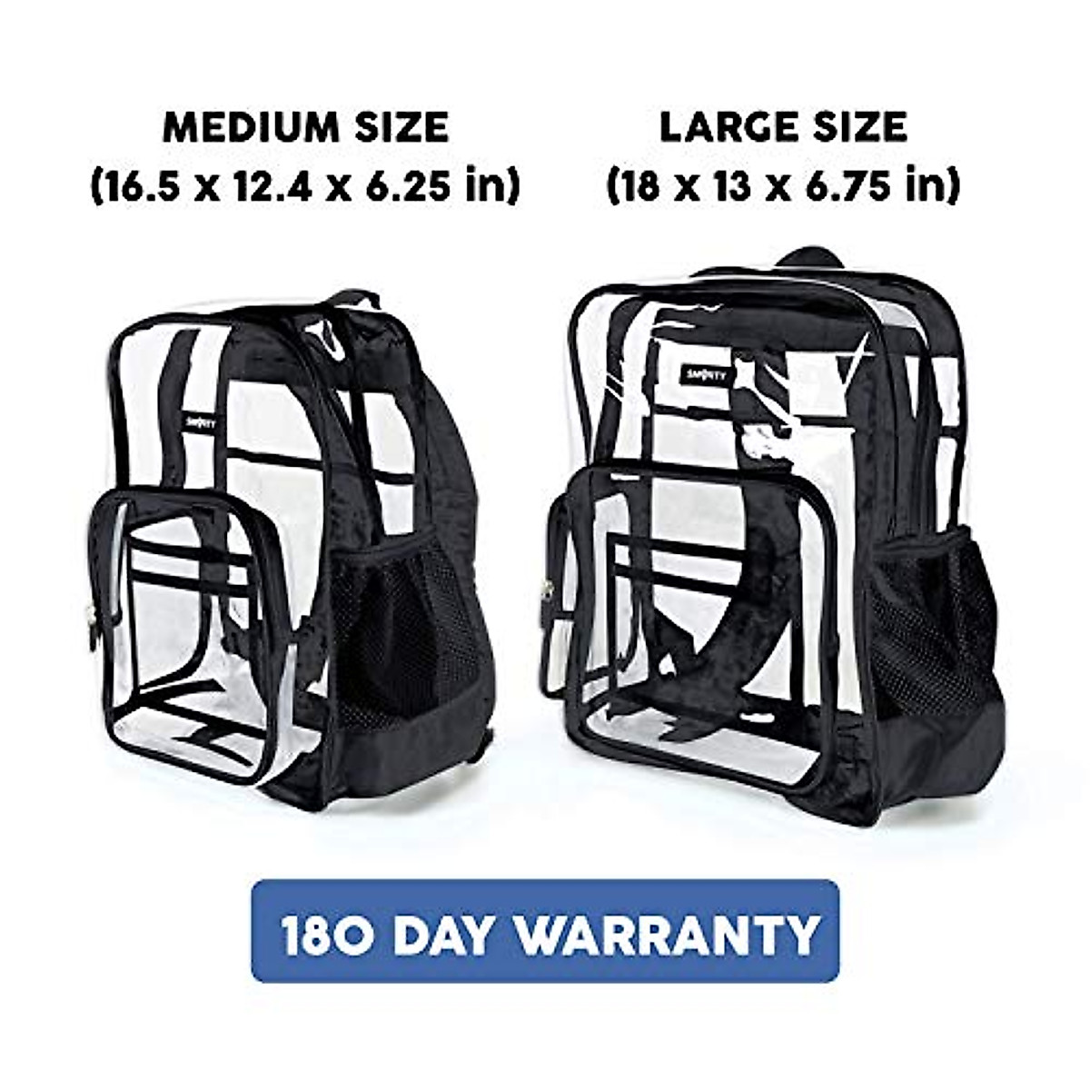 SMARTY Heavy Duty Clear Backpack V6 Durable Transparent See Through Bag (Medium, Black)