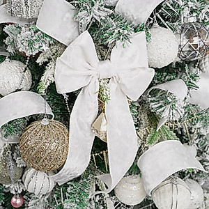 MEEDEE White Crushed Velvet Ribbon 2.5 Inch Velvet Wired Ribbon Crushed Velvet Christmas Ribbon 10 Yards White Velvet Ribbon for Christmas Tree Decoration, Wreath Supplies, Crafts Bow Making