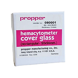 Propper Manufacturing 08000100 Hemocytometer Cover Glass, Rect. 20 mm x 26 mm, 0.4 mm (Pack of 12)