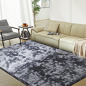 Super Soft Rugs for Living Room, 4X6 Fluffy Shag Area Rugs, High Pile Soft Carpet for Bedroom and Teens living Room, Home Decor, Tie-Dyed Dark Grey