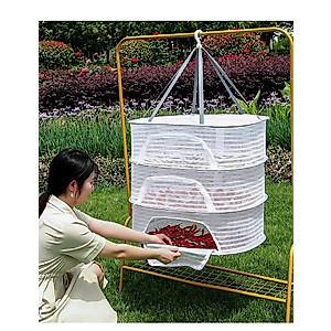 Singring Hanging Mesh Drying Rack, Foldable Herb Drying Rack Clothes Dry Basket with Hook and Zippers, Drying Fish Net for Buds, Fruits, Hydroponics Flowers, Vegetables, Fish, Clothes, Doll