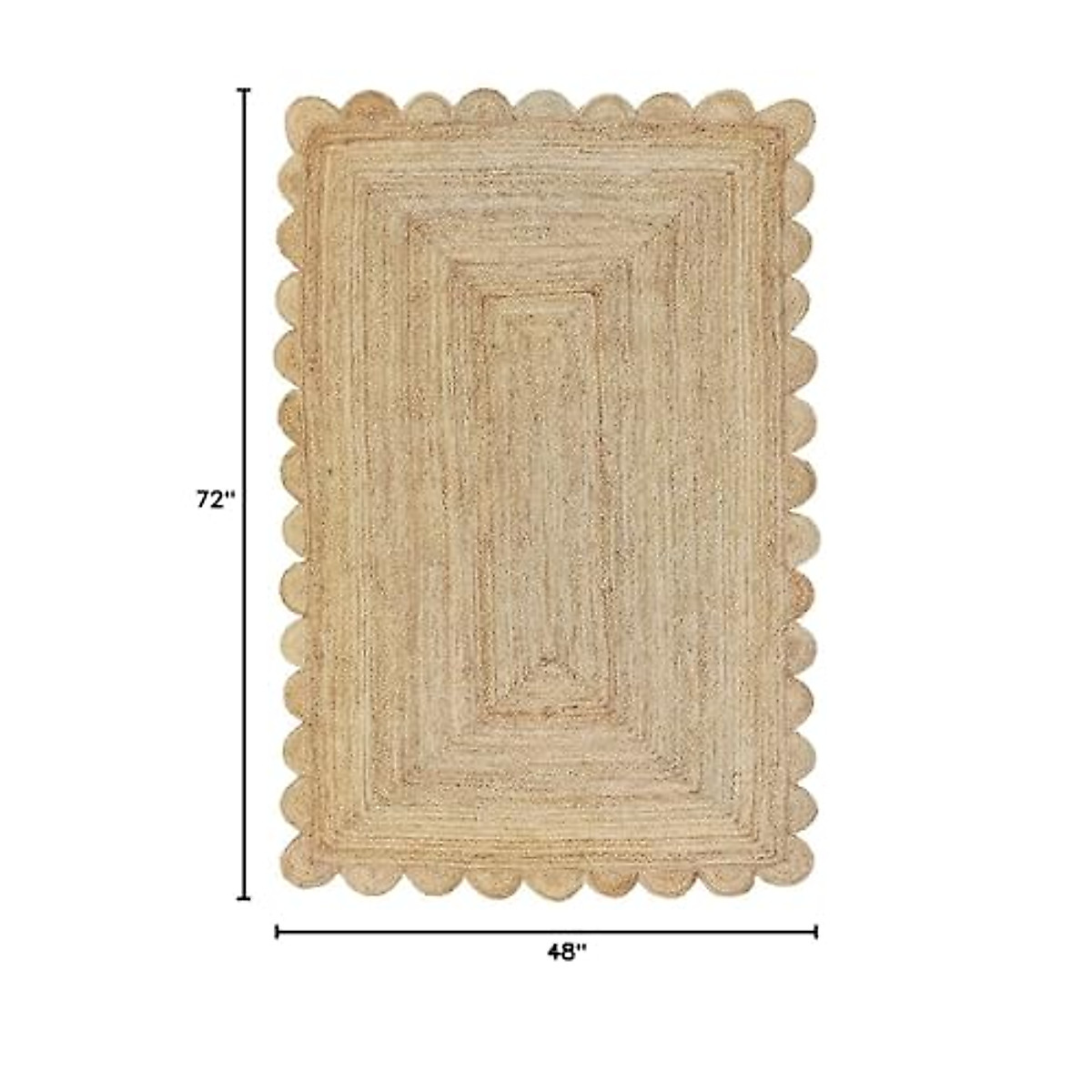KLAVATE Scalloped Multi Border Decor Braided Jute Collection Classic Quality Made Natural Hand Woven Area Rug (4x6, Natural)