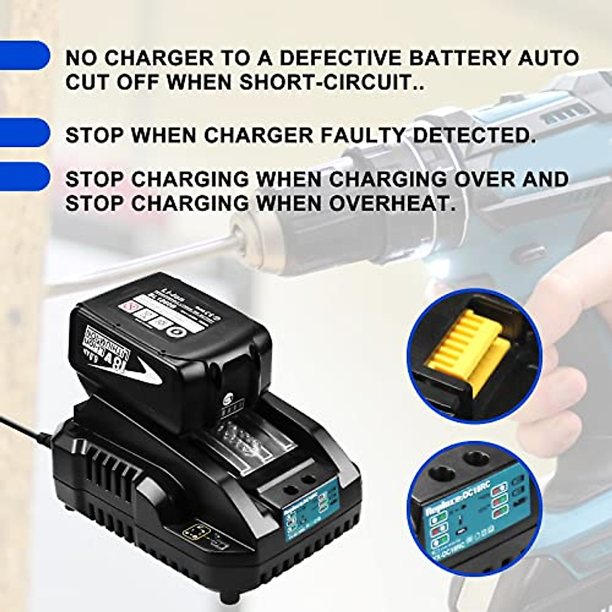 【18 Volt 6.0Ah BL1860B】 2Packs Replacement Battery and Charger for Makita 18V Battery Lithium BL1860 BL1850 BL1845 BL1840 BL1830 BL1820 BL1815 BL1860B Battery + 1 Charger for Makita 14.4v-18V Battery
