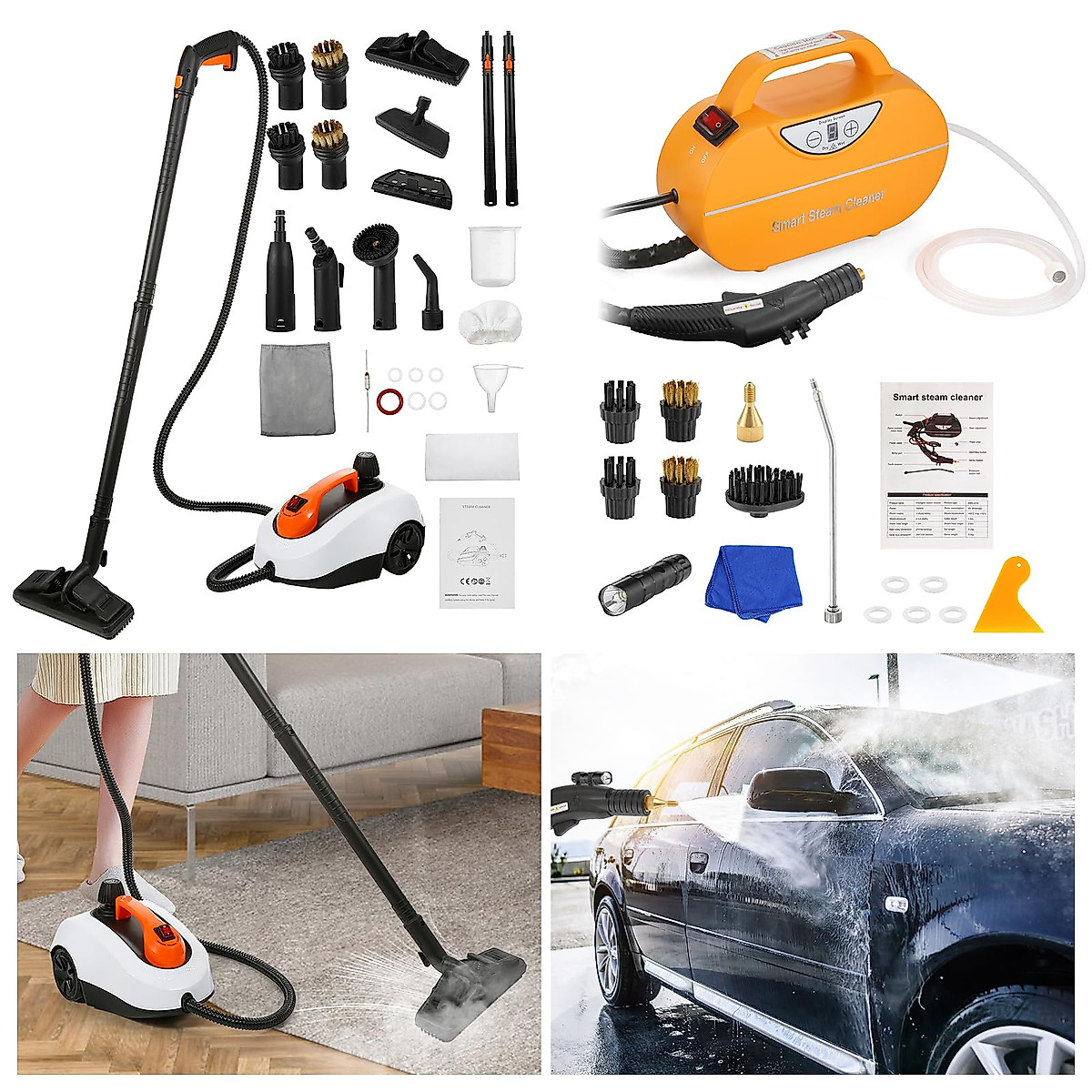 WICHEMI 1800W Steam Cleaner for Cleaning, Handheld Steamer High Pressure Steam Machine + 1800W High Temperature Floor Steam Mop Multipurpose Steam Cleaning Machine for Home Use Car Detailing