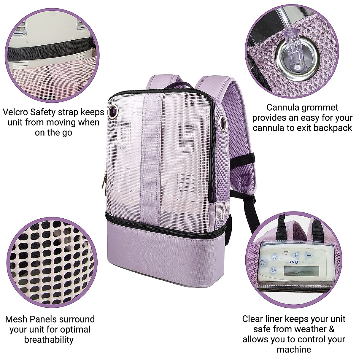 O2TOTES USA Mesh Backpack for Portable Oxygen Concentrators, Mesh Panels for Breathability, Compatible for Inogen One G3, Inogen One G5, OxyGo & OxyGo Next/Does Not Contain Oxygen, Backpack Only