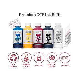 LOTSA. STYLE Premium DTF Ink Refill for Inkjet Printers Heat Transfer Film Printing (120ml x 6, CMYK Wh)