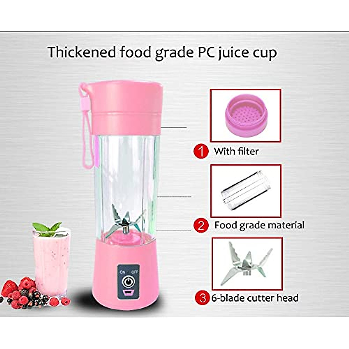 MuslimStreet Personal Blender for Shakes and Smoothies with Cup and Lid, Raspberry (Color : Black)