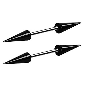 Covet Jewelry 316L Surgical Steel PVD Plated Spike Nipple Bar (14GA, Length: 9/16", Ball Size: 4x12mm)