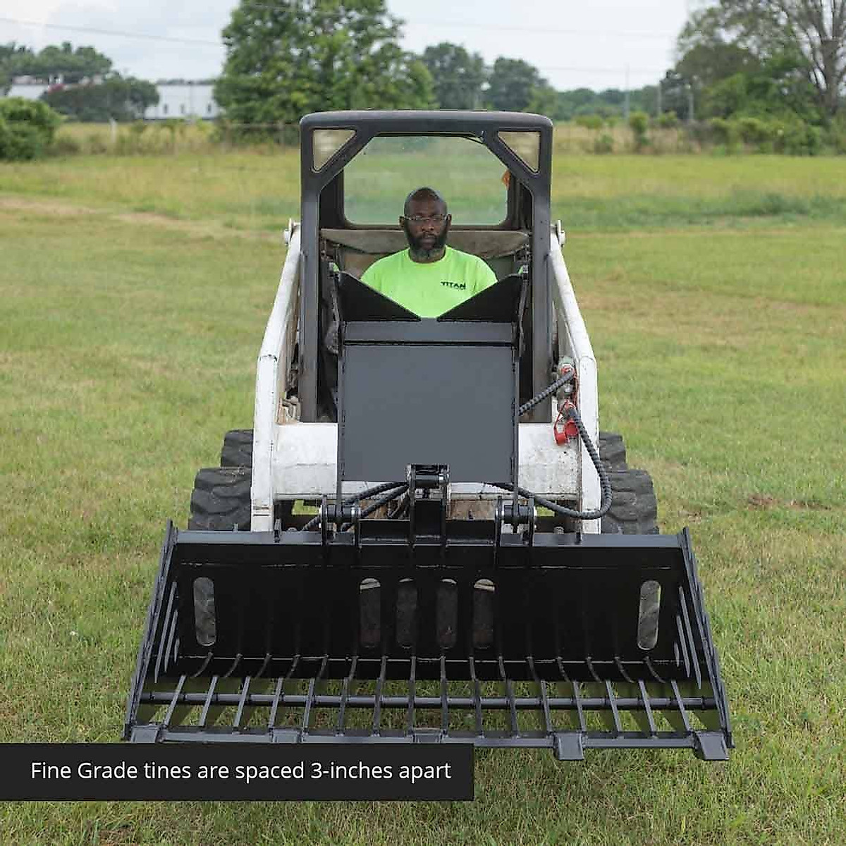 Titan Attachments 60-in Fine Grade Rock Grapple Skeleton Rake with Teeth, Universal Skid Steer Quick Tach