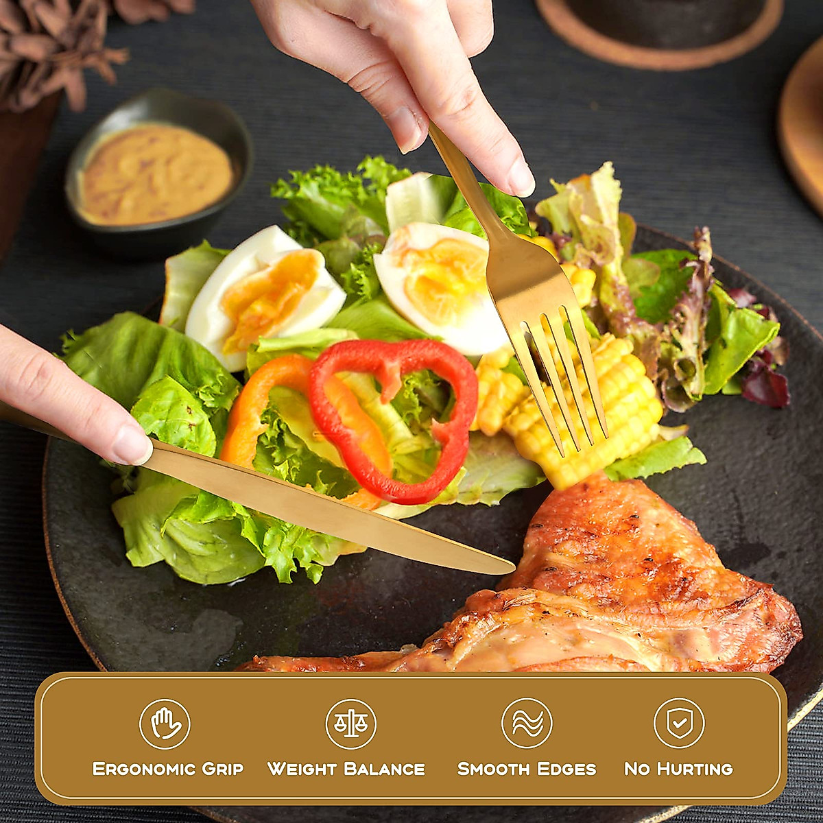 Matte Gold Silverware Set - viishow 20-Piece Stainless Steel Flatware Set for 4, Matte Gold Tableware Modern Satin Finished Kitchen Cutlery Set Eating Utensils Set, Dishwasher Safe