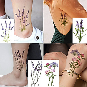 COKTAK 12Pieces/Lot 3D Watercolor Lavender Flower Temporary Tattoos For Women Body Art Arm Fake Flora Adults TattooSticker Waterproof Girls Tatoos