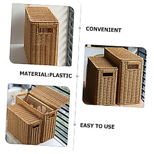 BUTIFULSIC Rattan Magazine Basket with Lid Thin Wicker Storage Decorative Sundries Organizer Handle Book Newspaper Rack