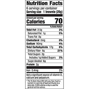 Fiber One 70 Calorie Brownies, Chocolate Chip Cookie, Snack Bars, 6 ct (Pack of 8)