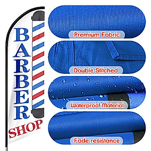 Barber Flag, Barbershop Flags with Pole Kit, Barbershop Flag with Pole Set for Businesses, Advertising Swooper Feather Flag Banner Sign for Barber Shop Business 11FT