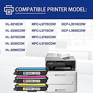 BERY TN223C TN223M TN223Y Toner Cartridge Compatible Replacement for Brother TN227 TN223 TN-223 MFC-L3770CDW L3710CW HL-3210CW 3230CDW 3270CDW DCP-L3510CDW L3550CDW Printer Toner (3-Pack, 1C+1M+1Y)