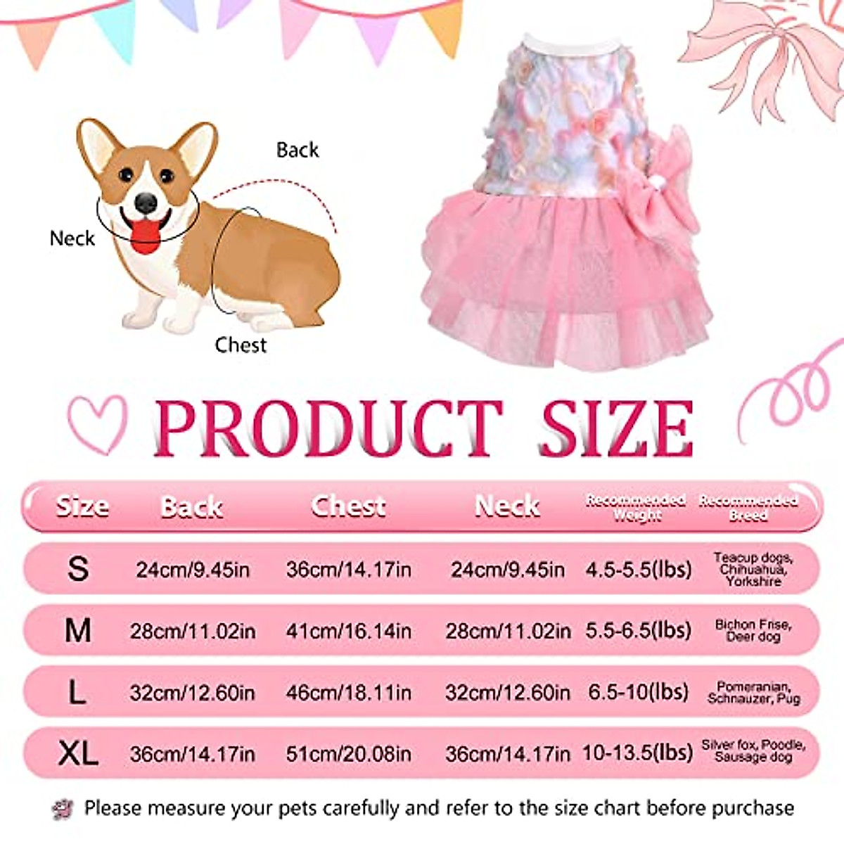 BOTEWO Pink Dog Dress Summer Sleeveless Pet Tutu Wedding Dresses Lovely Puppy Party Apparel Clothes(Pink,M)