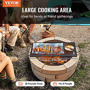 VEVOR X-Marks Fire Pit Grill Grate, Rectangle Cooking Grate, Heavy Duty Steel Campfire BBQ Grill Grid with Handle & Support X Wire, Portable Camping Cookware for Outside Party Gathering, 32 Inch Black