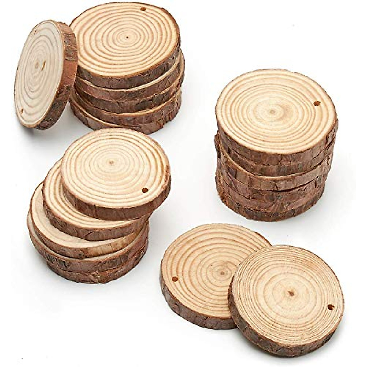 ARTEZA Natural Wood Slices, 2.4-2.8 Inch Diameter, Set of 45, Brown Round Pine Wood Discs with Bark for Crafts, Christmas Ornaments, Centerpieces