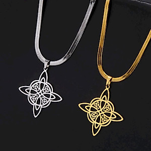 Wicca Witch Knot Pendant Necklace Celtics Amulet Stainless Steel Snake Chain Choker Pagan Witchcraft Luck Jewelry
