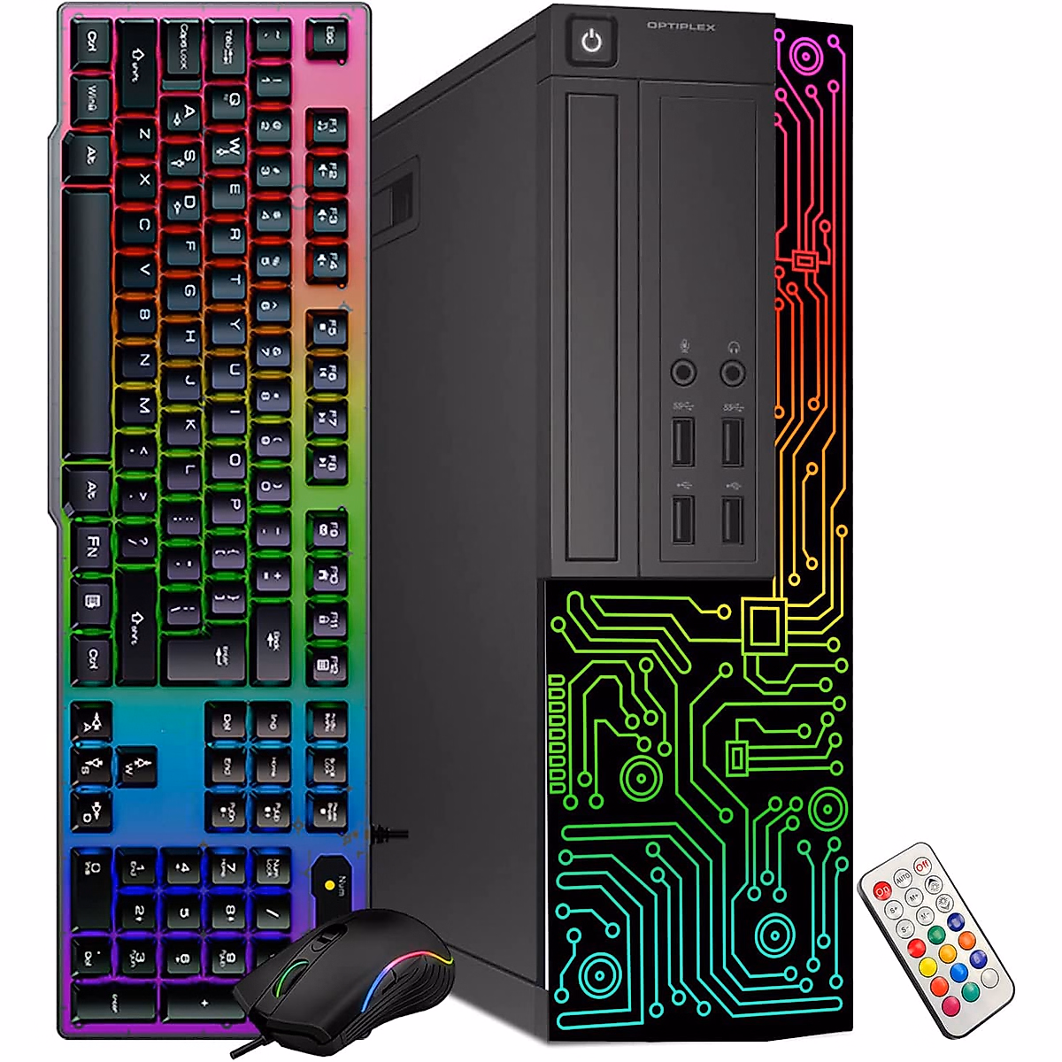 Dell RGB Desktop Computer PC with 24 Inch Monitor, Intel i5 Quad-Core Processor, 8GB RAM, 512GB SSD, RGB Gaming Keyboard and Mouse, WiFi, Windows 10 Pro (Renewed)