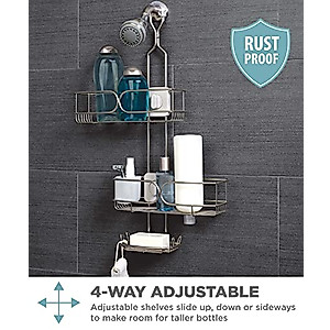 Zenna Home Rustproof 4-Way Adjustable Hanging Over-The-Shower Caddy, with Inverted Bottle Storage, Soap Dish, Razor Hooks and Storage Cup, Stainless Steel