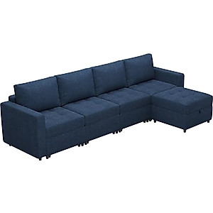 Belffin Fabric Convertible Modular Sectional Sofa Couch Modern L Shaped Sofa with Ottomans 5 Seater Sofa Sectionals Sleeper Couch with Reversible Chaise and Storage Drawers for Living Room Blue
