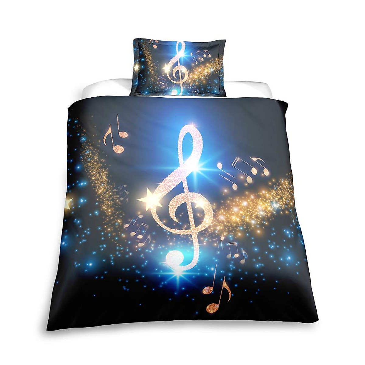 Suncloris, Starlight Music Note Duvet Cover Set, Golden Musical Notes Bedding Set. Included: 1* Duvet Cover, 2* Pillowcase(no Comforter Inside) (Queen)