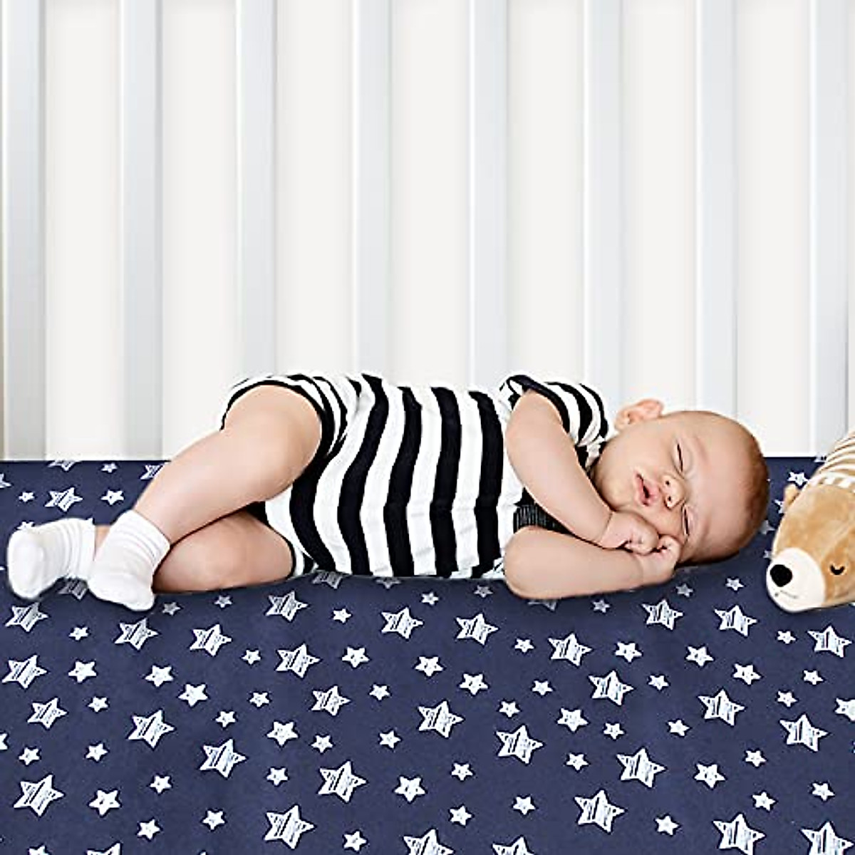 Crib Sheets for Boys or Girls 2 Pack, Fitted Crib Sheet for Standard Size Crib and Toddler Mattresses, Soft and Breathable Material, Grey & Navy