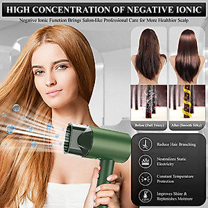Ionic Hair Dryer, 1875W LED Smart Pro Salon Blow Dryer, Matte Metal Body Multi-Protection & Noise-Cancelling Hairdryer, Lightweight Constant Temp Negative Ions Hair Dryers, Green