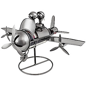 BRUBAKER Wine Bottle Holder Couple on an Airplane - Metal Sculpture - Wine Rack Decor - Tabletop - with Greeting Card