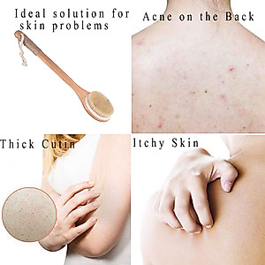 Chikoni Dry Bath Body Brush Back Scrubber with Anti-Slip Long Wooden Handle, Natural Bristles Body Massager, Perfect for Exfoliating, Detox and Cellulite, Blood Circulation, Good for Health