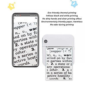 PUSOKEI Small Pocket Printer, Thermal Printer Inkless Portable Stylish for Android for Students Wrong Questions (White)