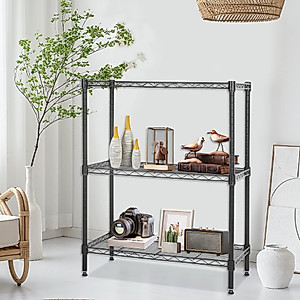 FDW Wire Shelving Units Adjustable Metal Storage Rack 23D x 13W x 30H 3 Tier Pantry Shelves NSF Kitchen Shelf for Kitchen Garage Commercial Small Places,Black