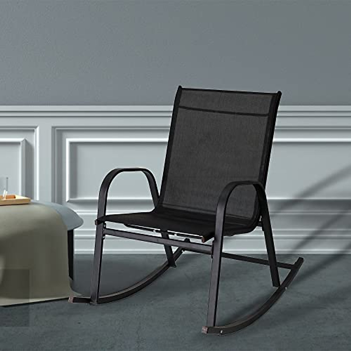 DREAMO Outdoor Patio Rocking Chair Portable Rocker Seating Metal Black