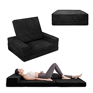 MAXYOYO Folding Sofa Bed, Portable Chair Bed Floor Mattress, Foldable Sleeper Sofa Floor Couch Futon Mattress for Guest Room, Camping, Road Trip, Black, Full, 83x54 Inch