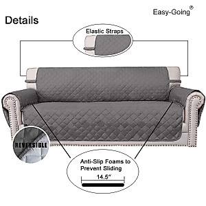Easy-Going Reversible Loveseat Couch Cover for 2 Cushion Couch Sofa Cover for Dogs Water Resistant Furniture Protector with Foam Sticks Elastic Straps for Pet (Loveseat, Gray/Light Gray)