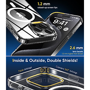 SUCGLES for iPhone 15 Pro Max Case with MagSafe [Ultra Strong Magnetic] [12FT Military Drop Protection] [Shockproof Bumper] Slim Thin Mag Safe Promax Phone Cover for Apple 15pro Max (Clear/Magnet)