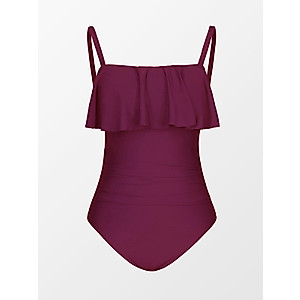 CUPSHE Women Swimsuit Plus Size One Piece Bathing Suit Flowy Ruffle Trim Ruched Front Tummy Control 1X, Purple