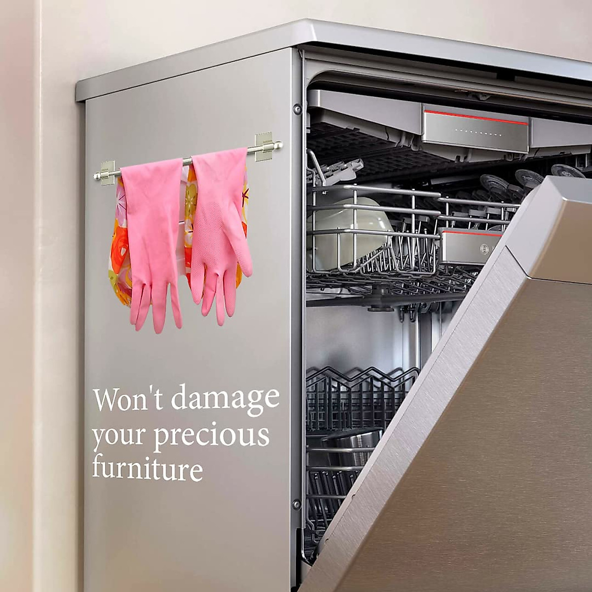 Skywin Magnetic Towel Holder for Refrigerator - 2 Pack Modern Edge Style Magnetic Curtain Rods for Metal Door with Adjustable Length - Fits Towels and Easily Attachable