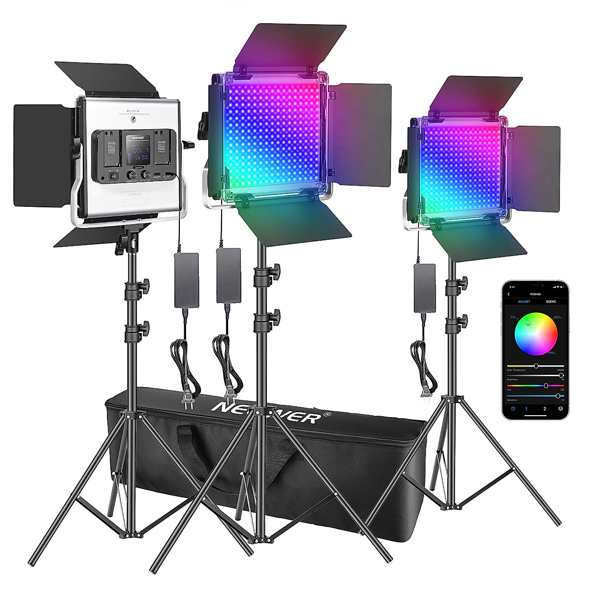 Neewer 2/3 Packs 480 RGB Led Light with APP Control Metal Shell for Photography