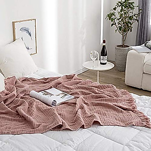Simple&Opulence Cotton Muslin Throw Blanket for Bed, Couch, Knit Woven Gauze Blanket with Tassels, Soft Lightweight Cozy Pre-Washed Breathable Farmhouse Decoration for All-Season (Dusty Rose)