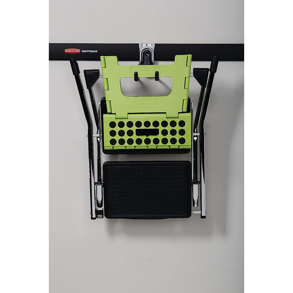 Rubbermaid Rail Garage Organization Multi-Purpose Hook, Wall Mounted Storage System, Direct Mount into FastTrack Garage Rail, Holds up to 50 pounds - Satin Nickel (1784459)