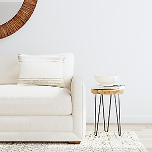 East at Main Round Stump End Table - 14” Dia x 19”h Solid 2 ¼ “ Teak Wood Slice w/Iron Metal Legs - Living Room, Bedroom, Farmhouse Decor - Rustic Live Edge Accent Table