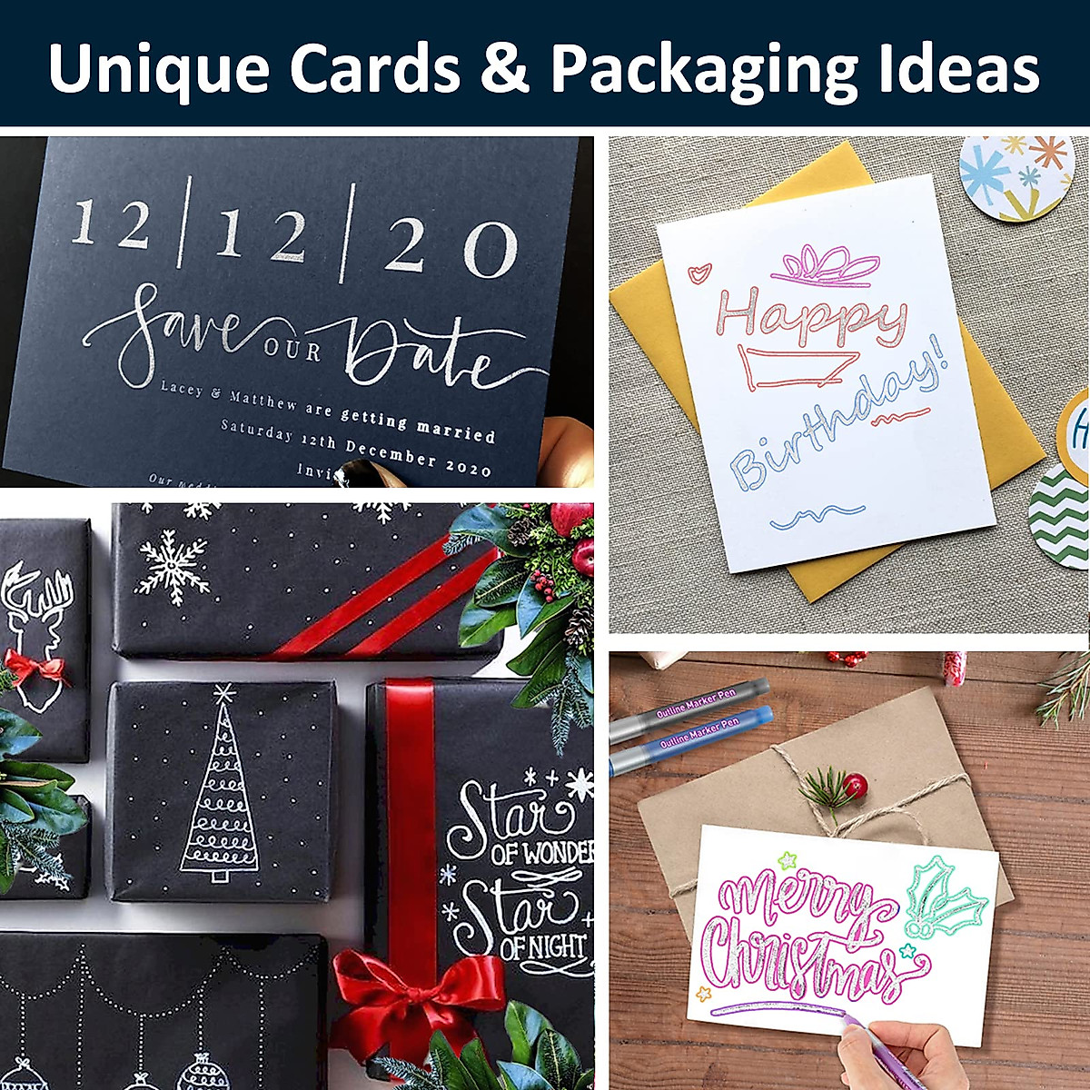 KERIFI Super Squiggles Double Outline Markers 12 Colors Supersquiggles Double Line Self Outline Metallic Markers, Shimmer Glitter Pens Set for Christmas Card, Easter Eggs, Scrapbook, DIY Art Crafts