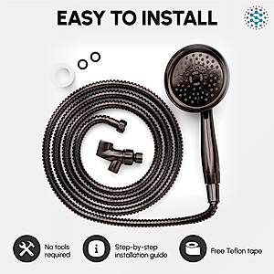 ShowerMaxx, Luxury Spa Series: Bronze Hand Held Shower Head, 5 inch 6 Spray Settings Handheld Showerhead with Extra-Long Stainless Steel Hose, Experience MAXX Comfort and Elegance (Oil Rubbed Bronze)