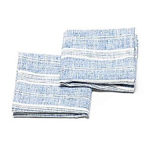 LinenMe Set of 2 Multistripe Linen Hand Towels, 18 by 28", Blue White, Prewashed 100% European Linen